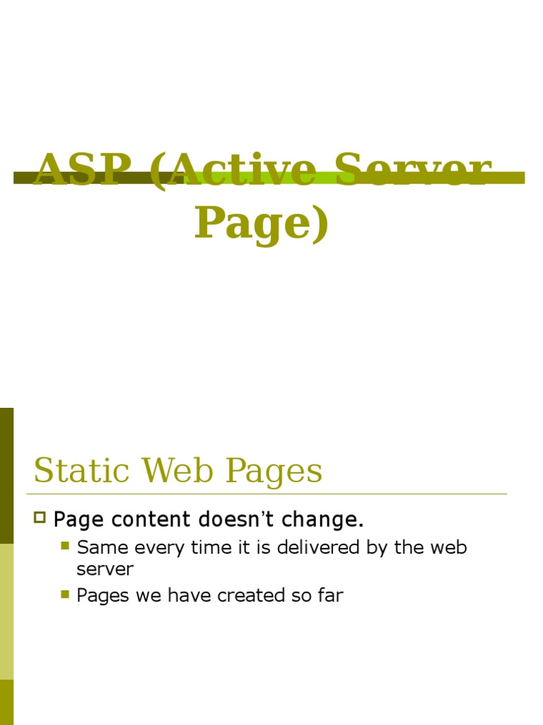 ASP (Active Server Page) | PDF | Dynamic Web Page | Active Server Pages