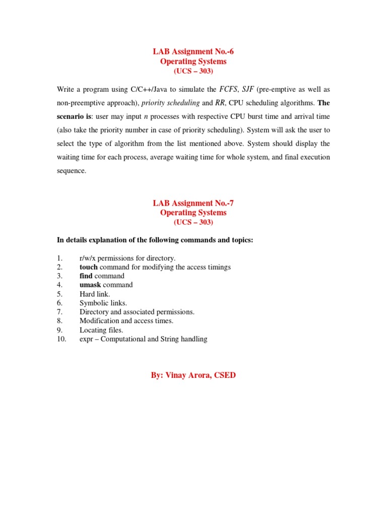 OS Lab Assignments (6-7) | PDF | Scheduling (Computing) | Operating System