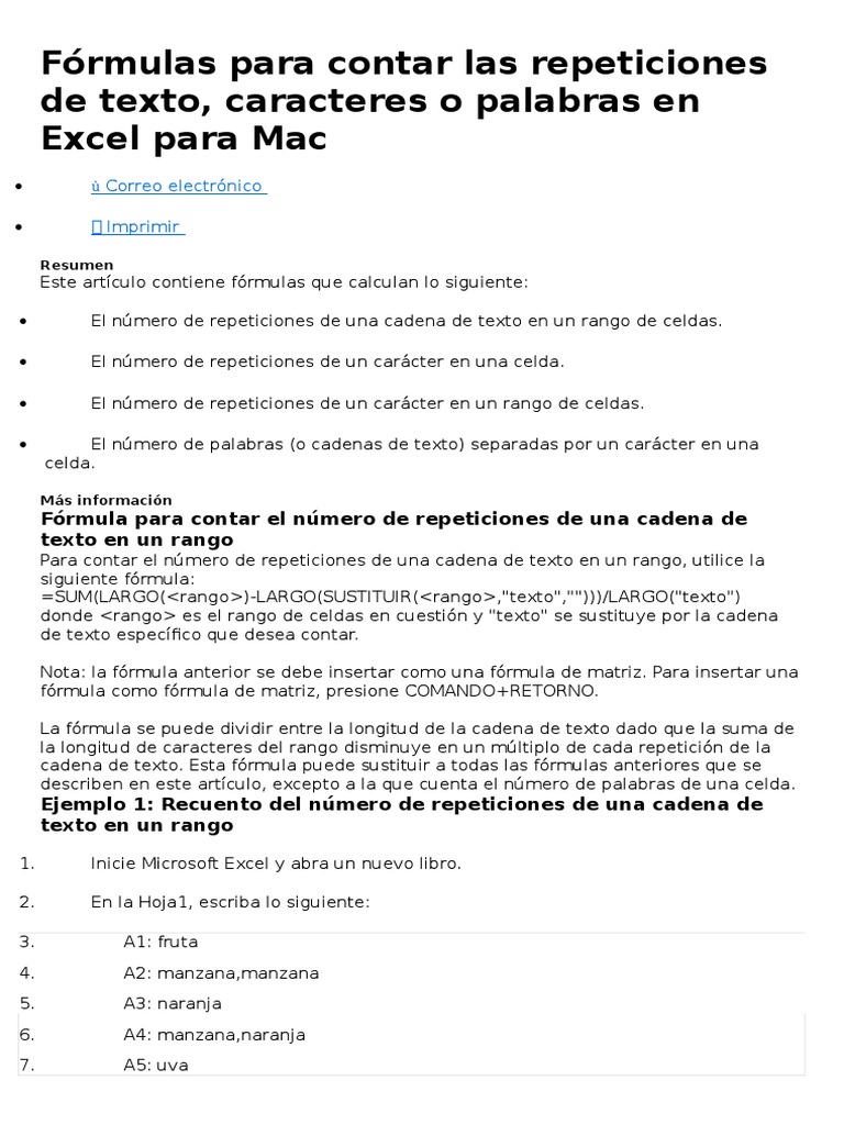 Fórmulas para Contar Las Repeticiones de Texto | PDF | Fórmula ...