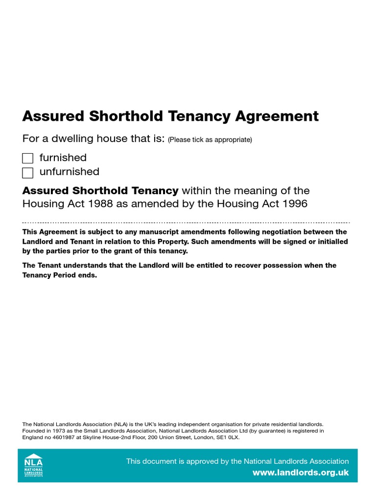 NLA Assured Shorthold Tenancy Agreement | PDF | Leasehold Estate | Landlord