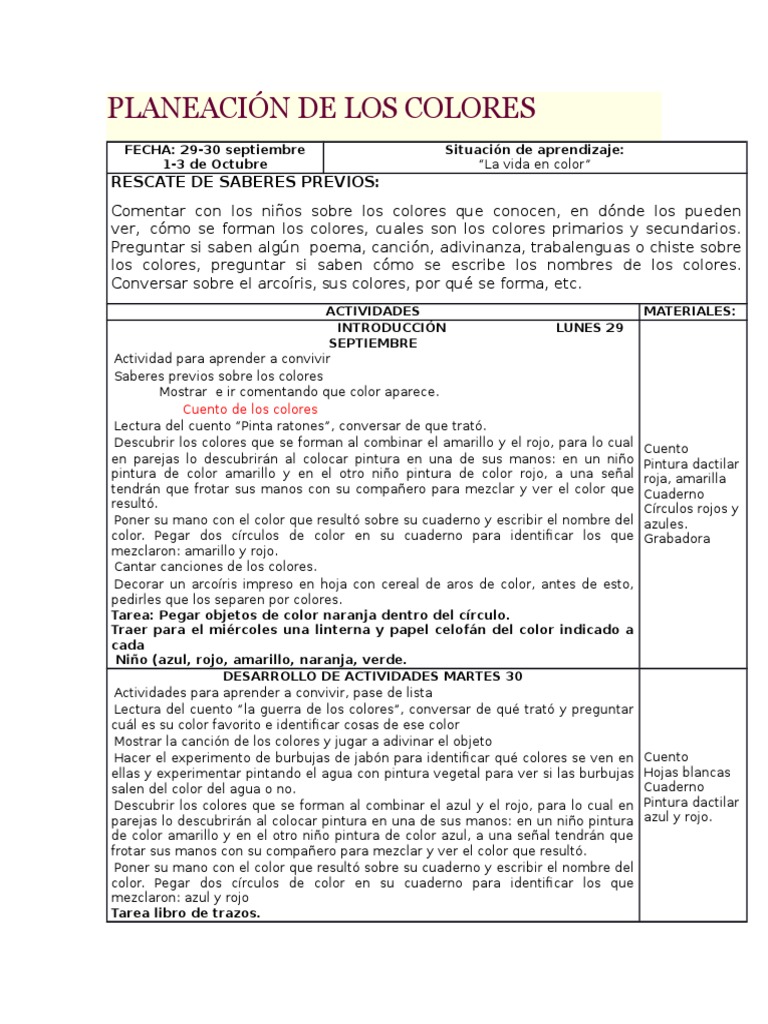 Planeación de Los Colores | Color | Rojo