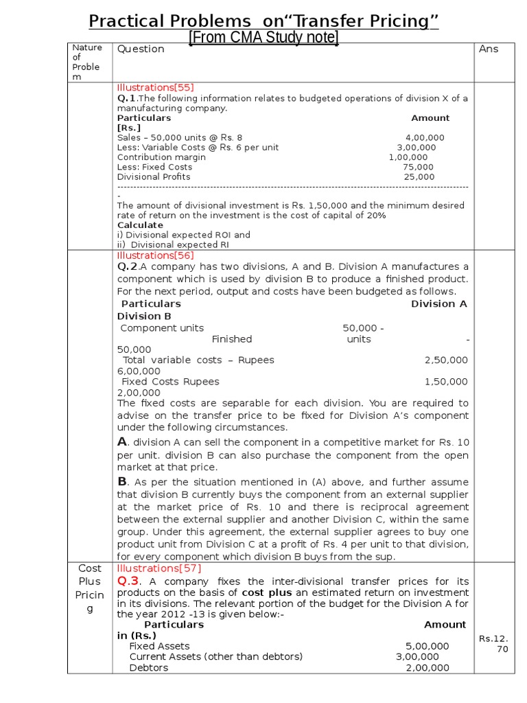 Problems On Transfer Pricing | PDF | Profit (Accounting) | Marginal Cost