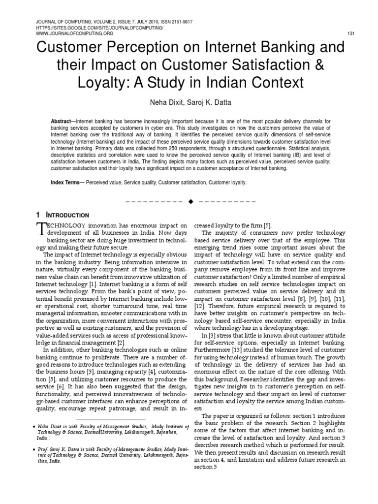 Customer Perception On Internet Banking and Their Impact On Customer Satisfaction Loyalty A ...