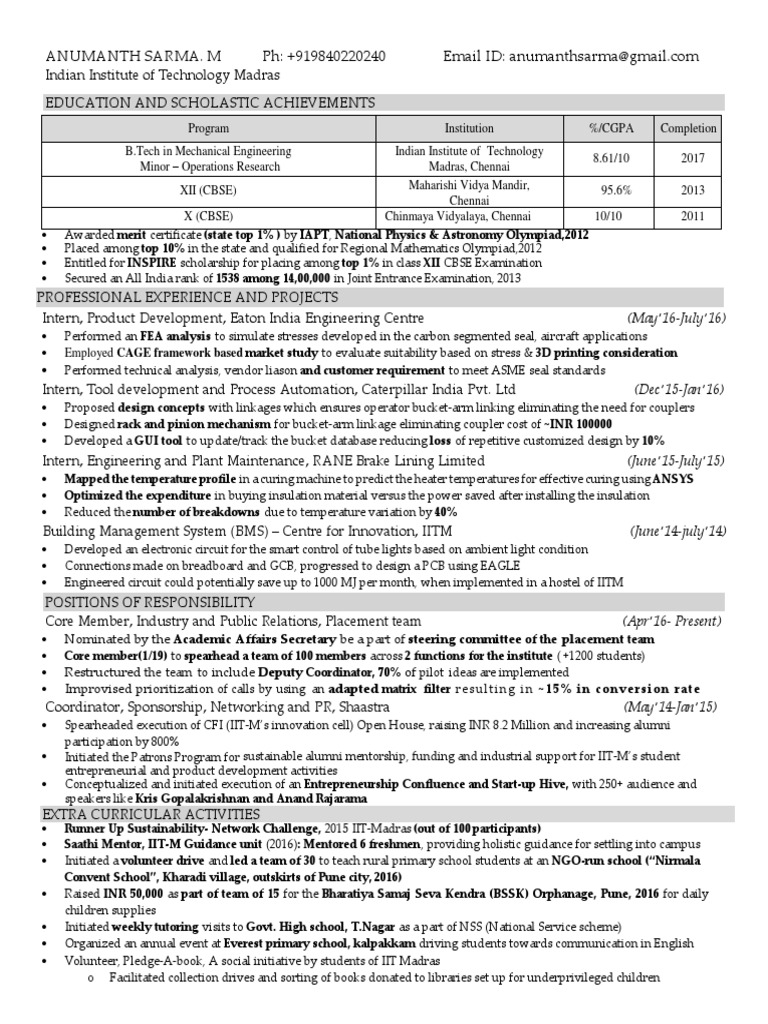 Anumanth Sarma: Academic & Professional Profile | PDF | Engineering ...
