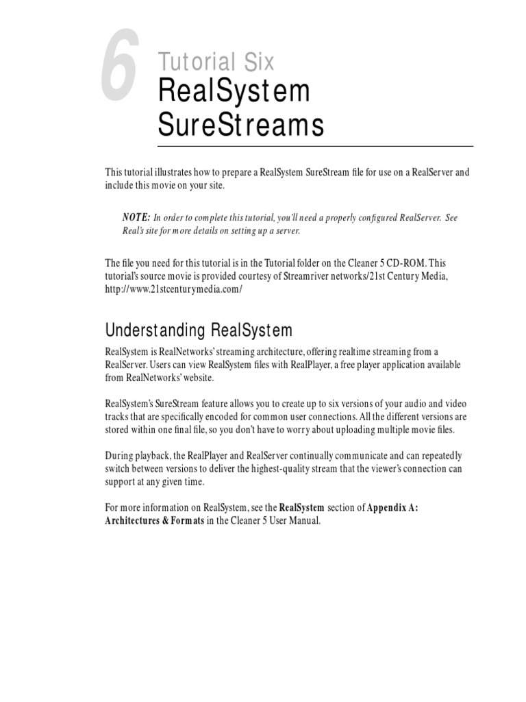 Realsystem Surestreams: Tutorial Six | PDF | Streaming Media | Websites