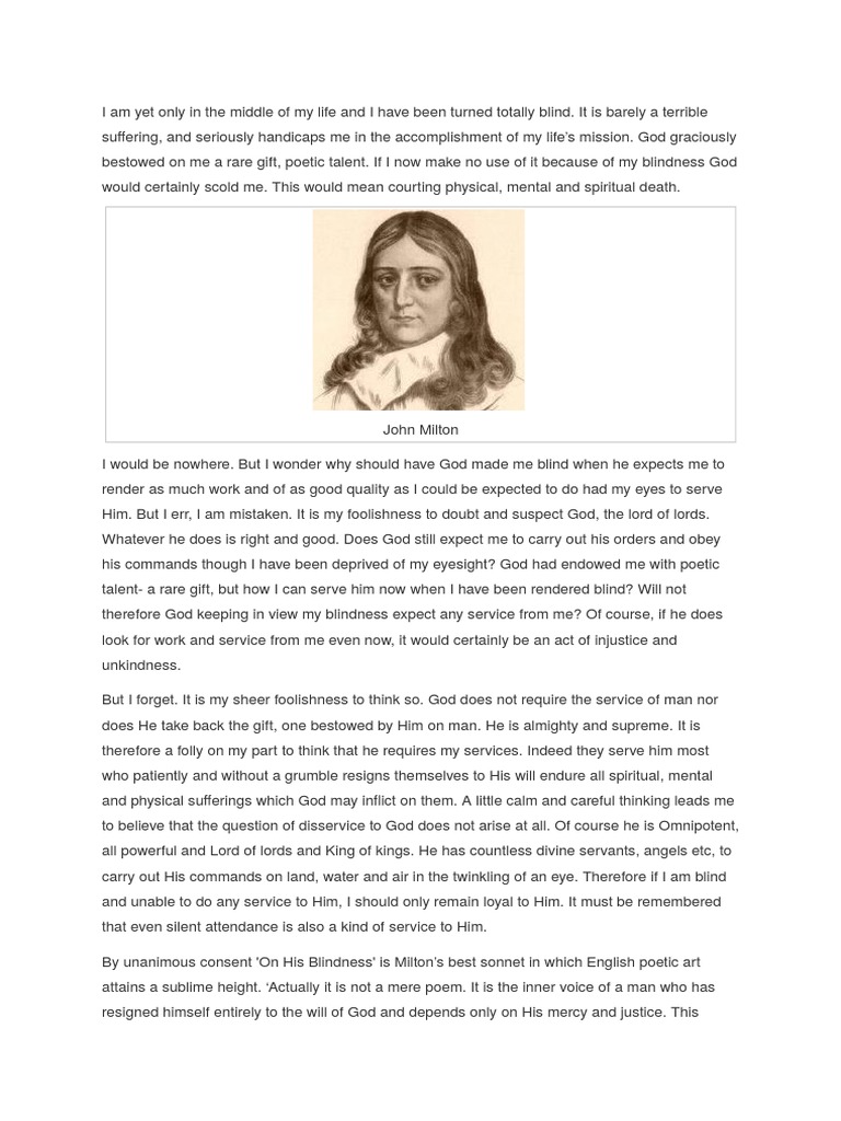 On His Blindness | PDF | Sonnets | John Milton