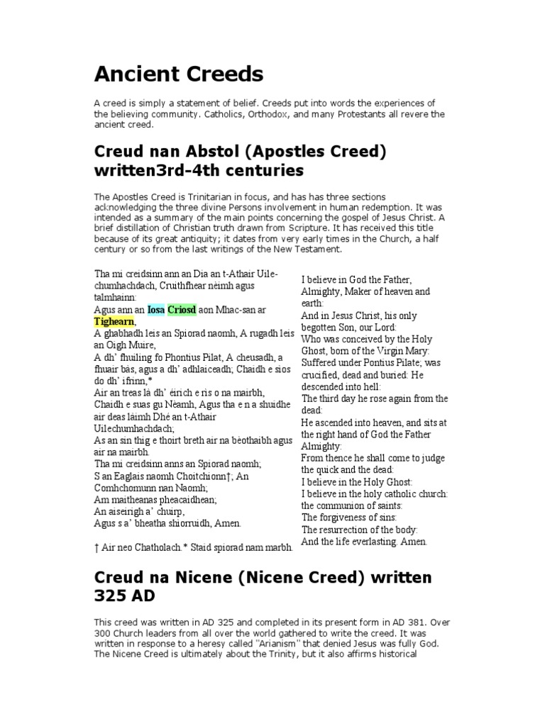 Ancient Creeds: Summaries of Christian Belief | PDF | Trinity ...