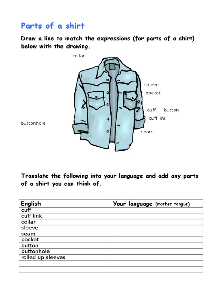 Parts of A Shirt: Draw A Line To Match The Expressions (For Parts of A ...