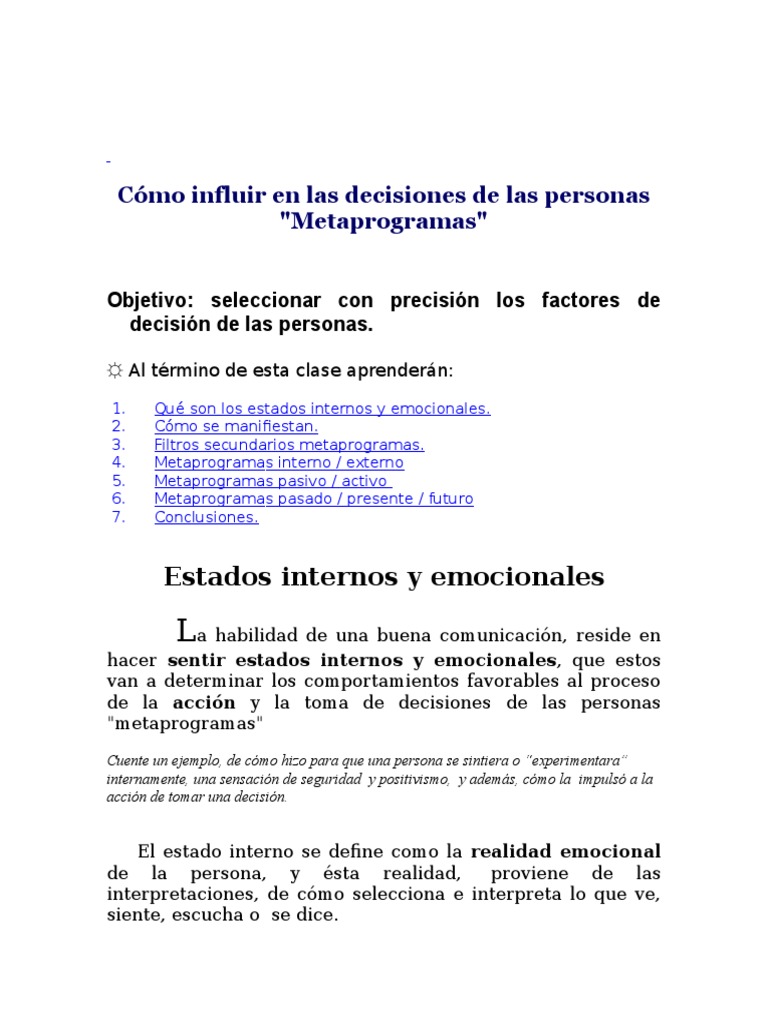 Metaprogramas en PNL: Estados Internos | PDF | Programación ...