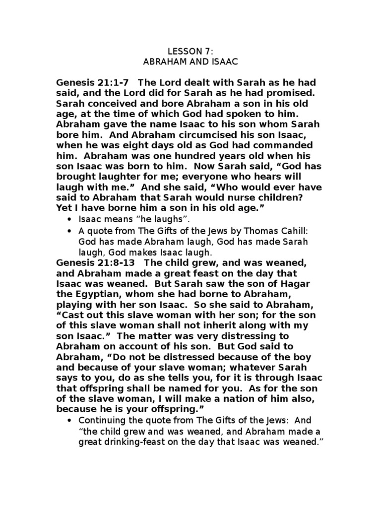 Lesson 7 Abraham and Isaac | PDF | Sarah | Abraham