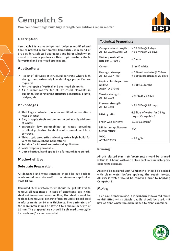 Cempatch S | PDF | Mortar (Masonry) | Concrete