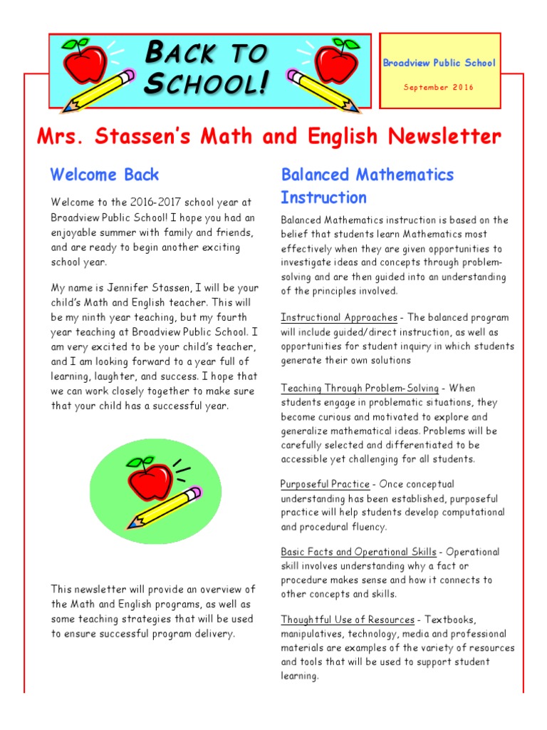 English and Math Newsletter | PDF | Reading (Process) | Teaching