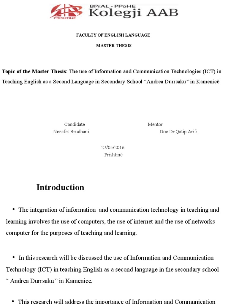Tema e Masterit-PowerPoint | PDF | Educational Technology | English As ...