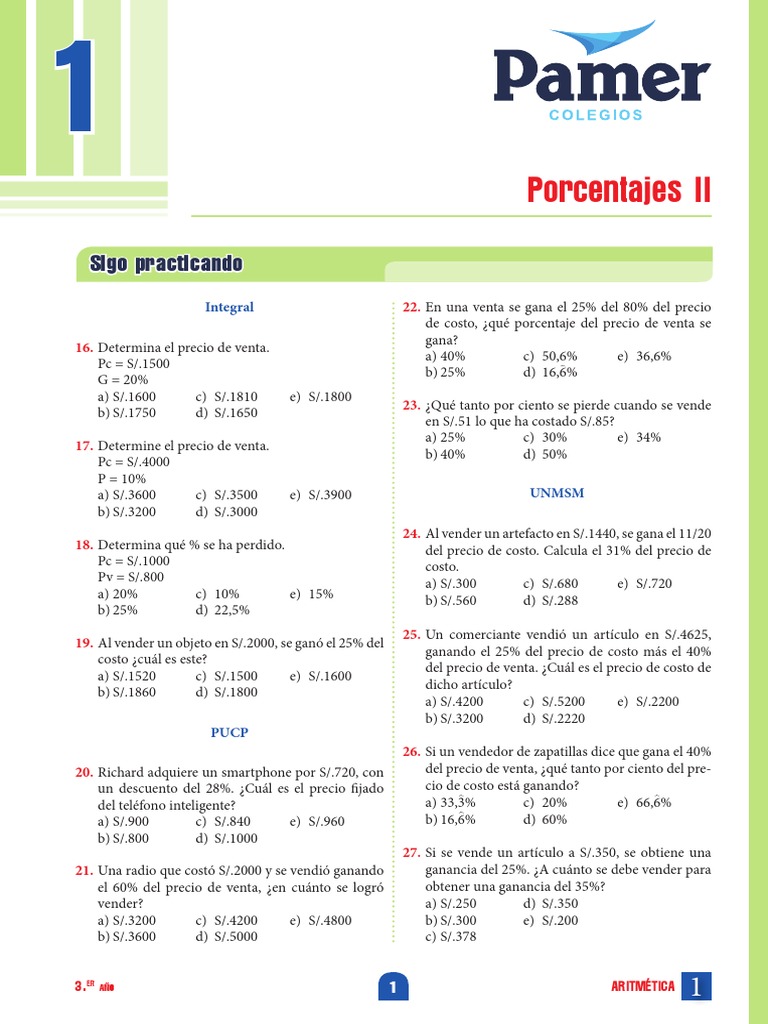 A 3er Año S1 Porcentajes II | PDF