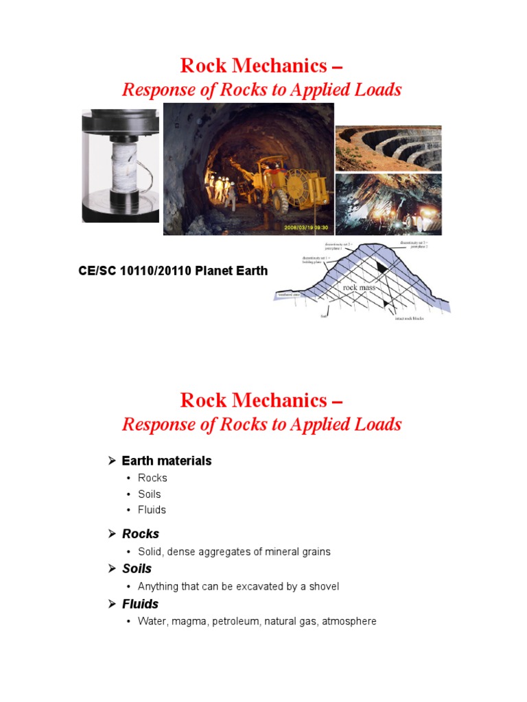 Rock Mechanics - !: Response of Rocks To Applied Loads! | PDF | Stress ...