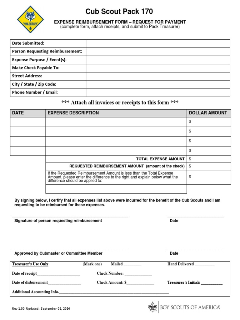 cub scout pack 170 expense reimbursement form