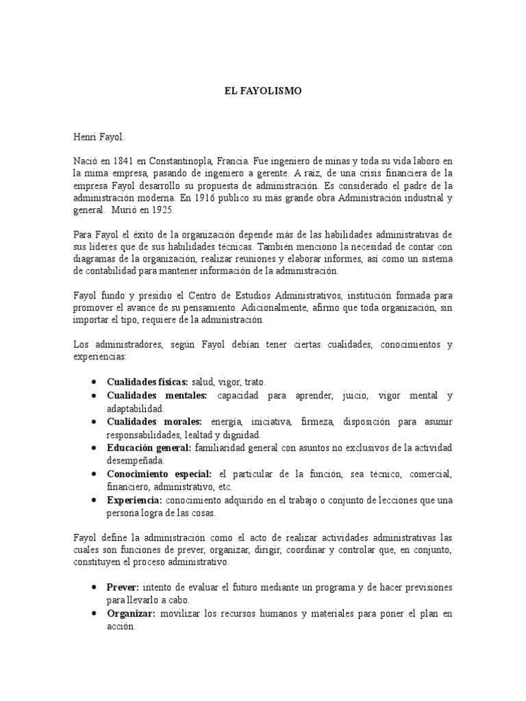 Principios del Fayolismo en Administración | PDF | Recursos humanos ...