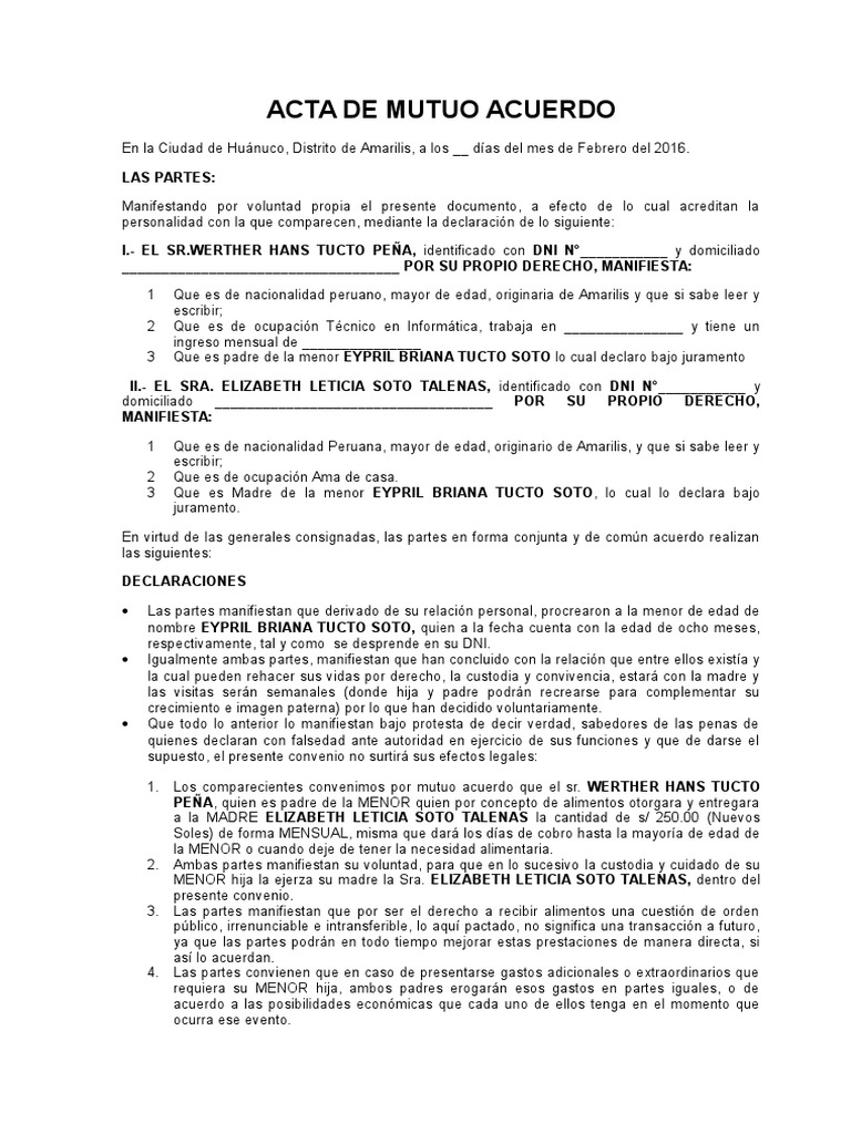 Acta de Mutuo Acuerdo | PDF | Política (general)