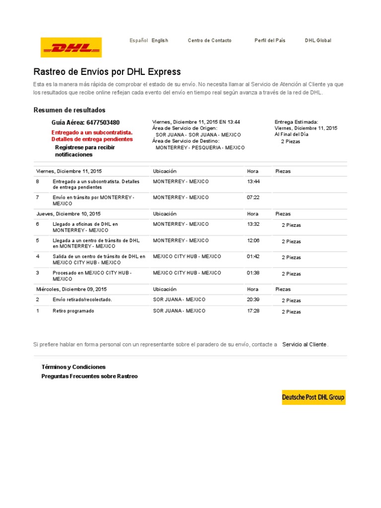 Rastreo Rastrear Envíos Paquetes Envíos Rastreo DHL Expres | PDF
