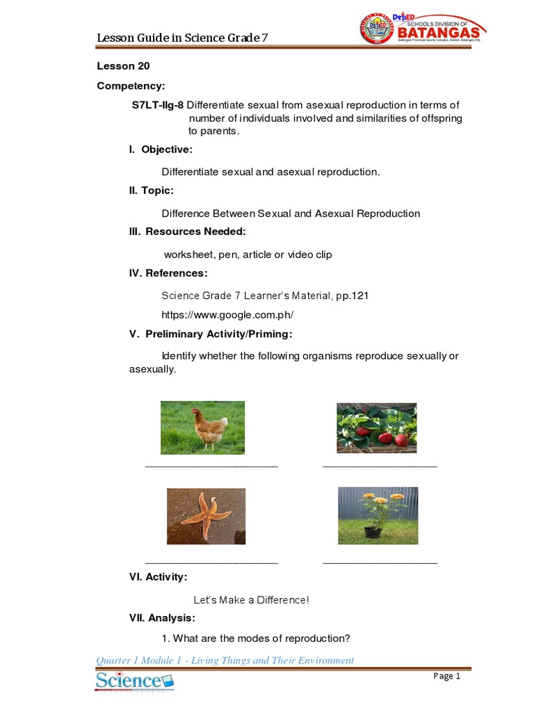 Lesson Guide G7 Q2 On Template2 | PDF | Sexual Reproduction | Predation
