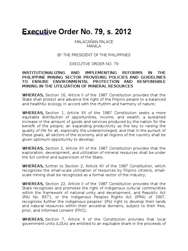 Executive Order No 79 | PDF | Mining | Environmental Impact Assessment