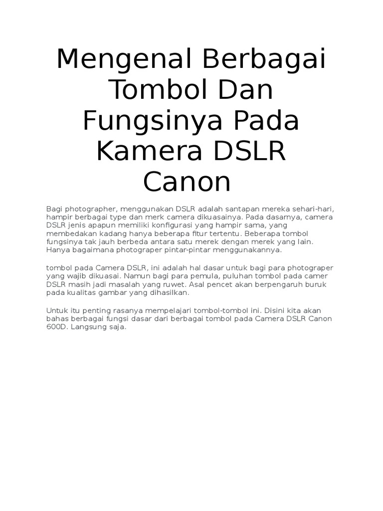 Mengenal Berbagai Tombol Dan Fungsinya Pada Kamera DSLR Canon | PDF