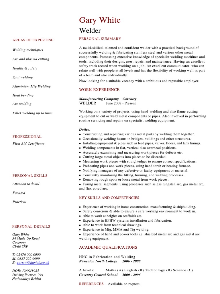 Welder CV Template | Welding | Industries