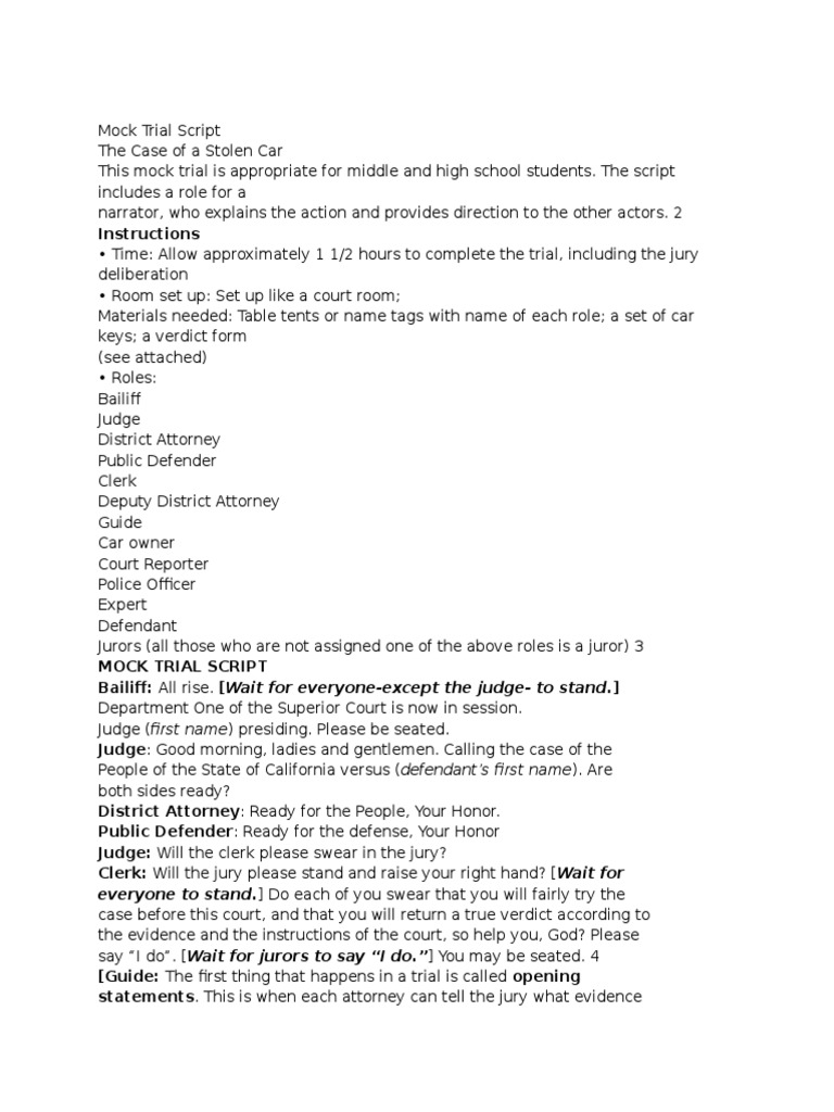 Mock Trial Script | PDF | Reasonable Doubt | Verdict