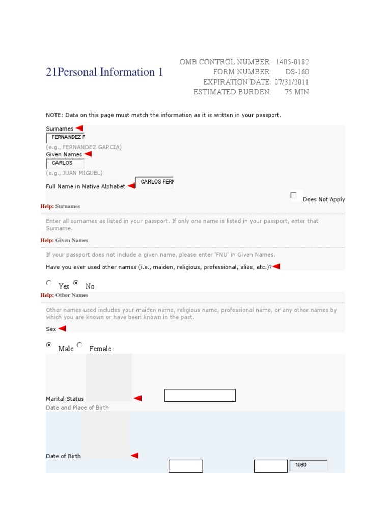 Formulario Ds 160 | PDF | Passport | Travel Visa