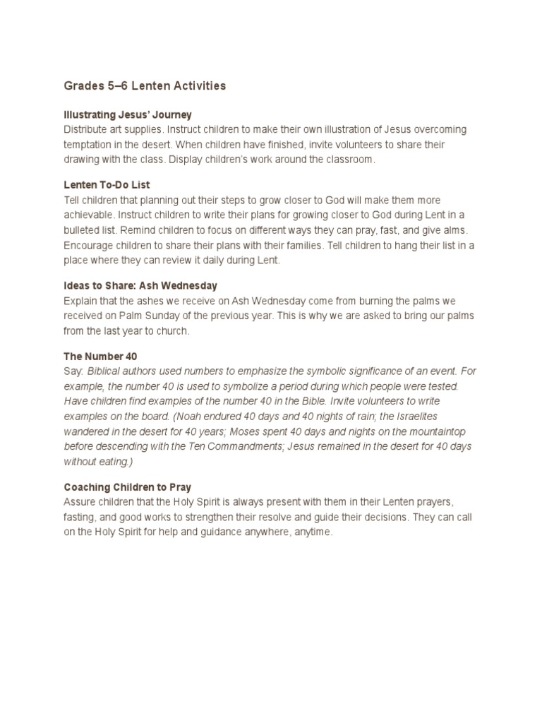 Grades 5 To 7 Lenten Activity | PDF | Lent | Fasting