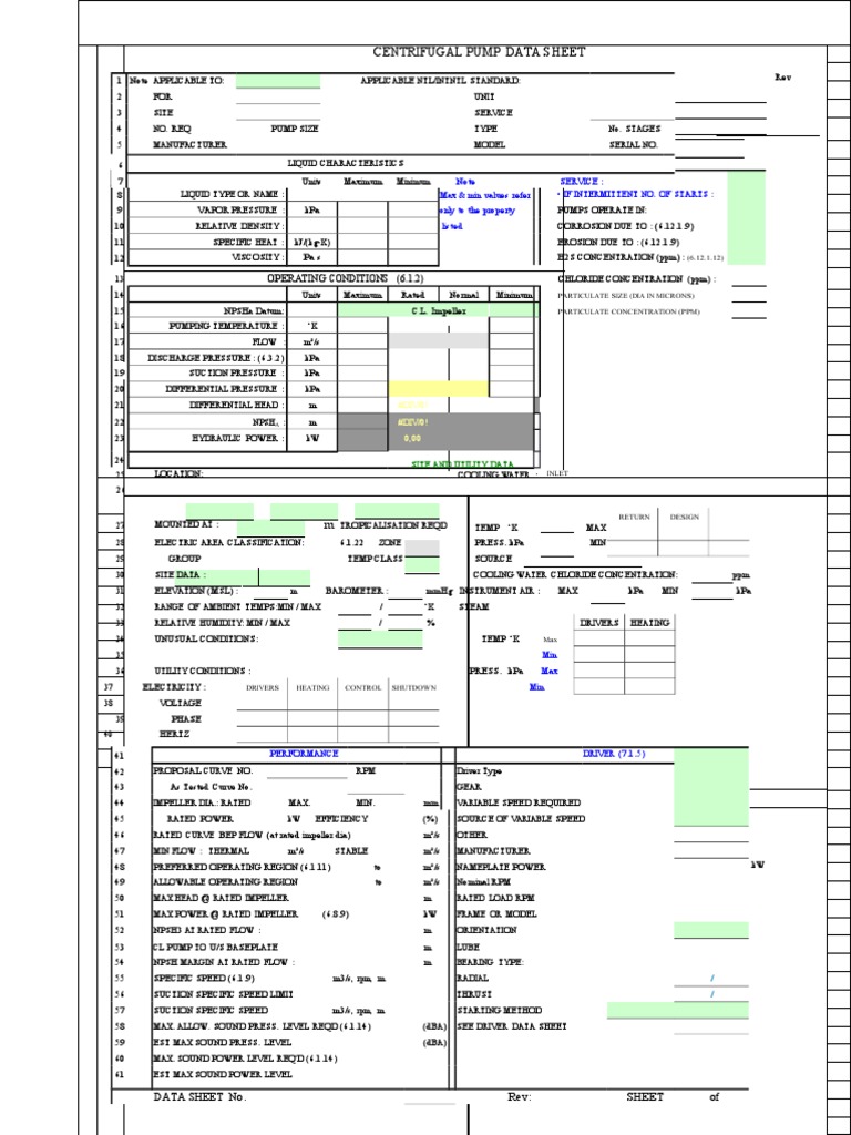 API 610 Datasheet | Bearing (Mechanical) | Pump