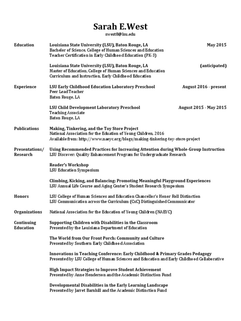 Early Childhood Education Resume | PDF | Social Science | Wellness