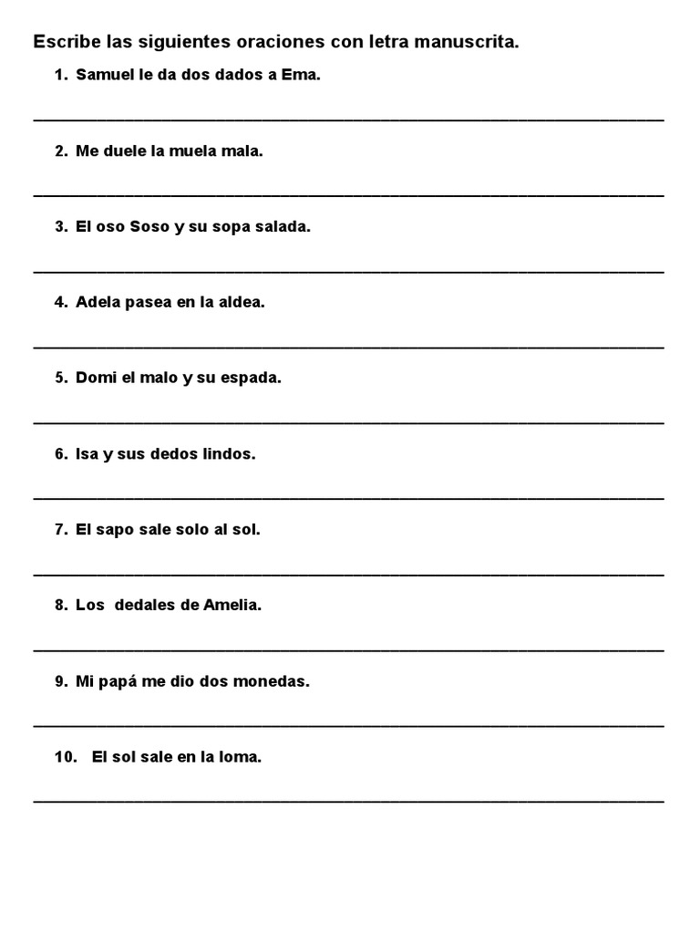 Escribe Las Siguientes Oraciones Con Letra Manuscrita | PDF | Artes del ...