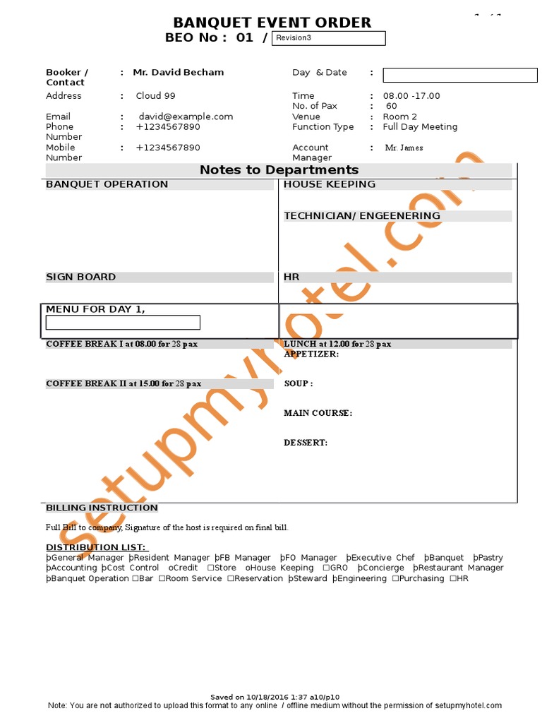 Banquet Event Order-BEO 1