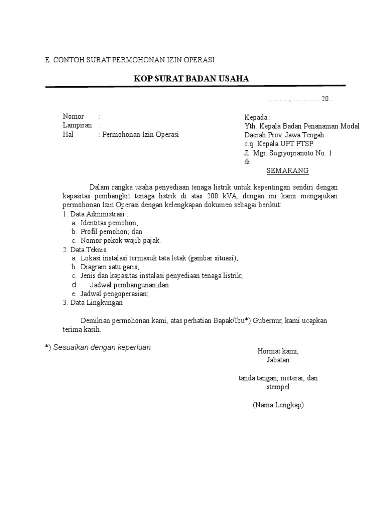 Permohonan Izin Operasi Listrik >200 kVA | PDF
