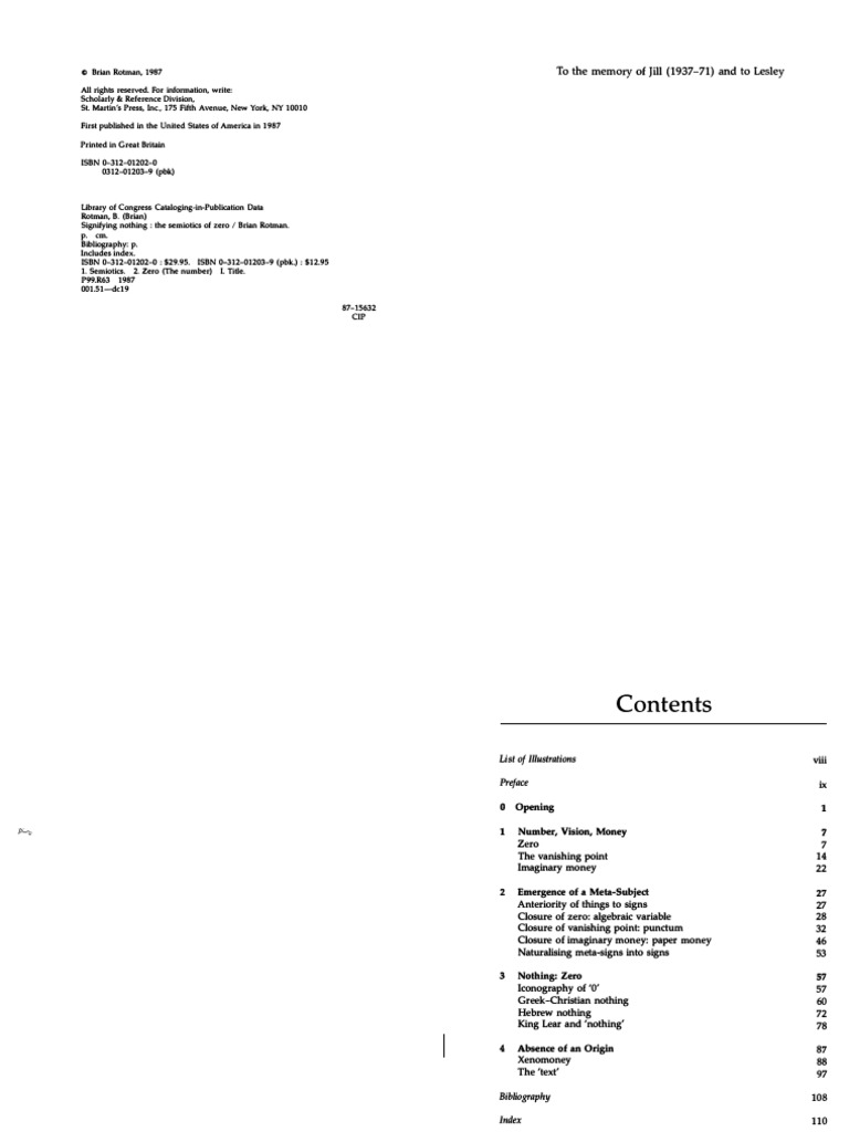 Brian Rotman Signifying Nothing The Semiotics of Zero | PDF ...