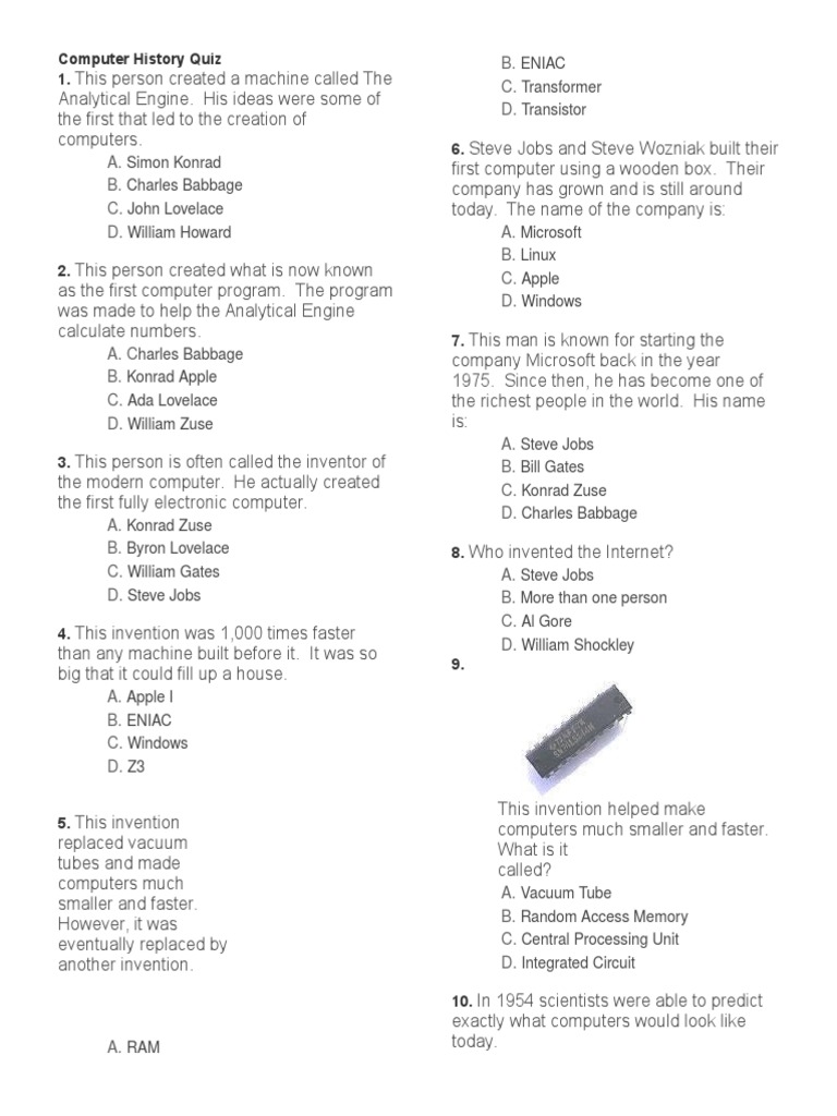Computer History Quiz | PDF