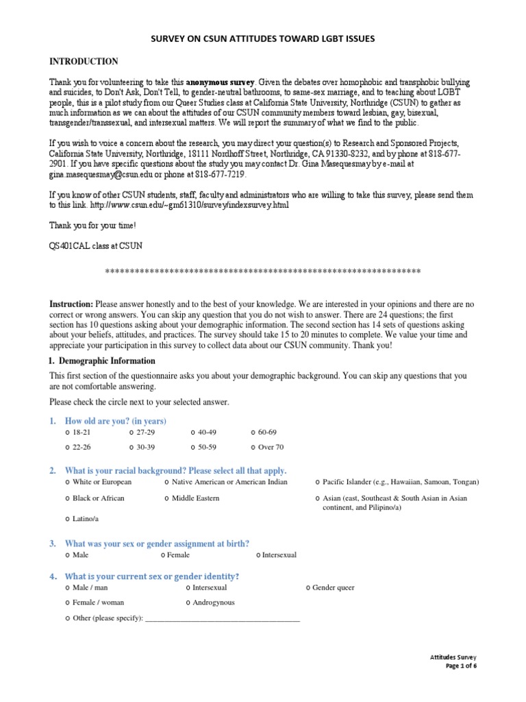 AttitudesSurvey (Questionnaire) | PDF | Lgbt | LGBTQIA+ Studies