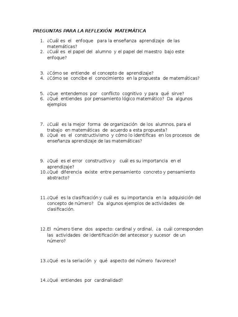 Preguntas para Reflexión Matemática | PDF | Crecimiento personal y ...