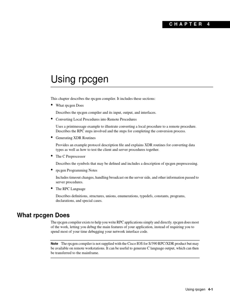 rpcgen Compiler Guide | PDF | C (Programming Language) | Boolean Data Type
