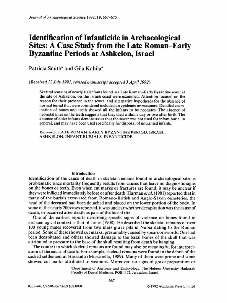 Identification of Infanticide in Archaeological Sites: A Case Study ...