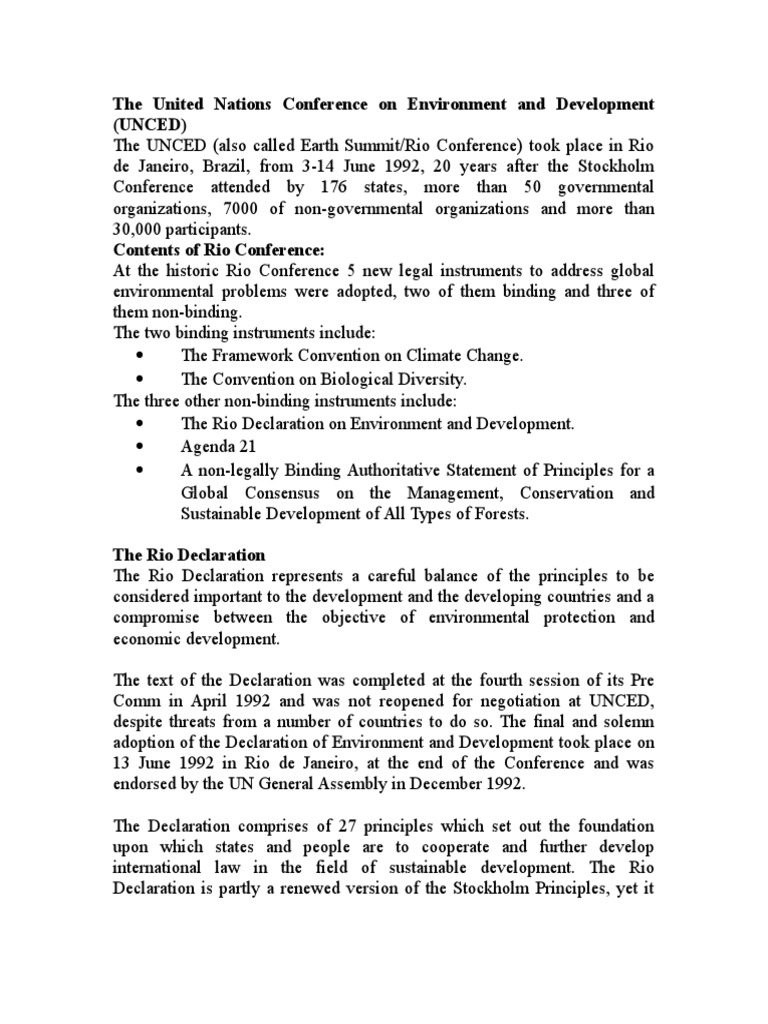 The United Nations Conference On Environment and Development (Unced) | PDF