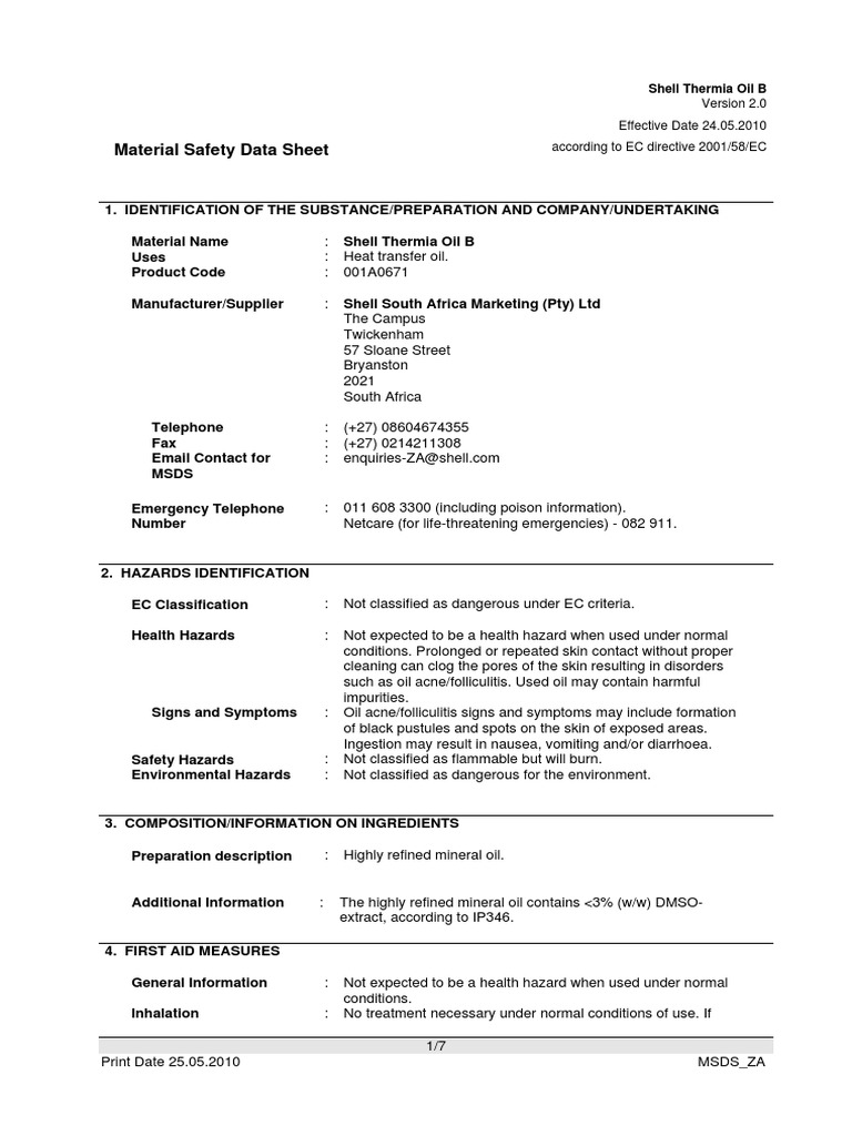 Msds Shell Thermia B | PDF | Personal Protective Equipment | Toxicity