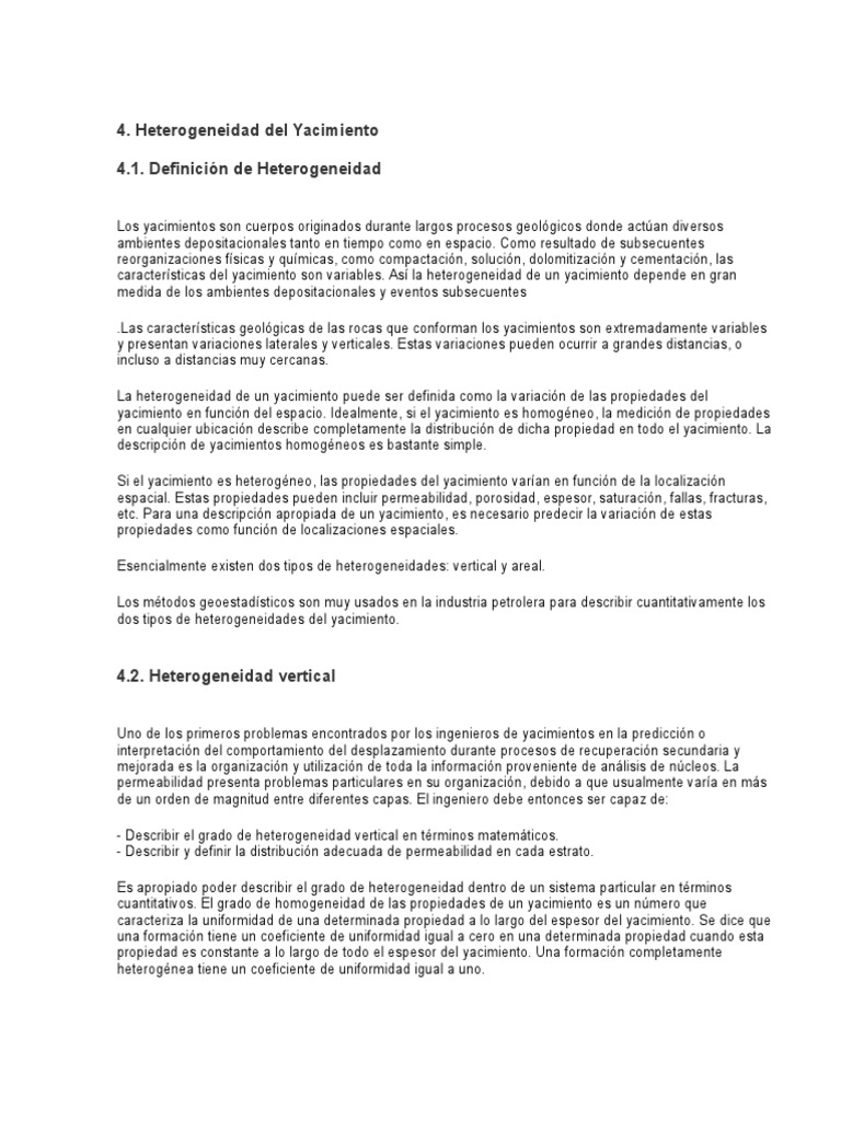 4. Heterogeneidad del Yacimiento 4.1. Definición de Heterogeneidad
