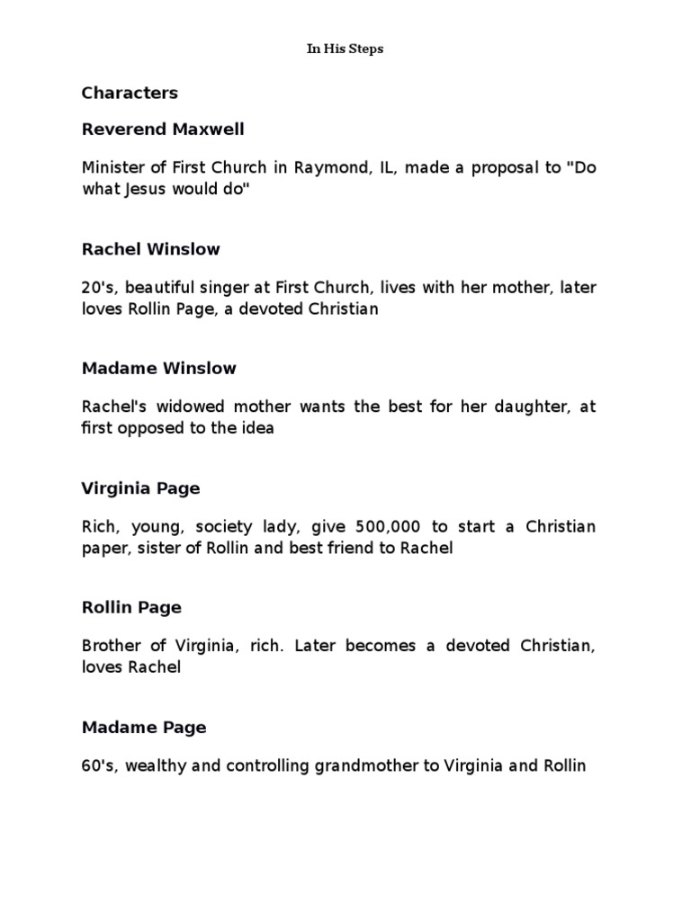 Characters - in His Steps | PDF | Religion & Spirituality