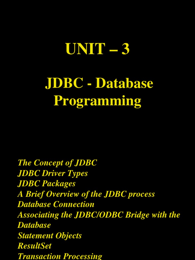 Unit - 3: JDBC Database Programming | PDF | Sql | Databases