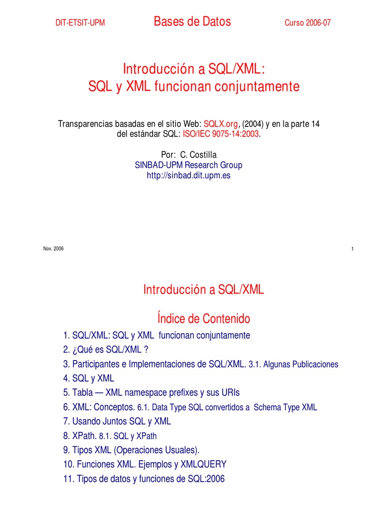 Introducción a SQL/XML y su uso | PDF