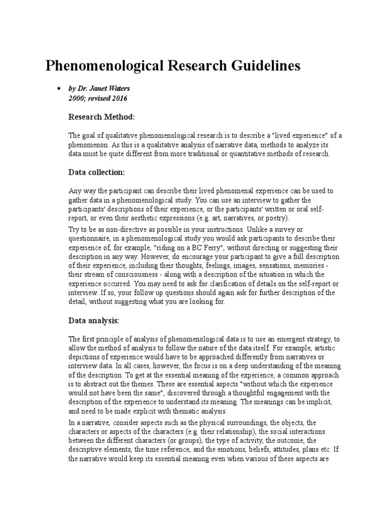 Phenomenological Research Guidelines | PDF | Phenomenology (Philosophy ...