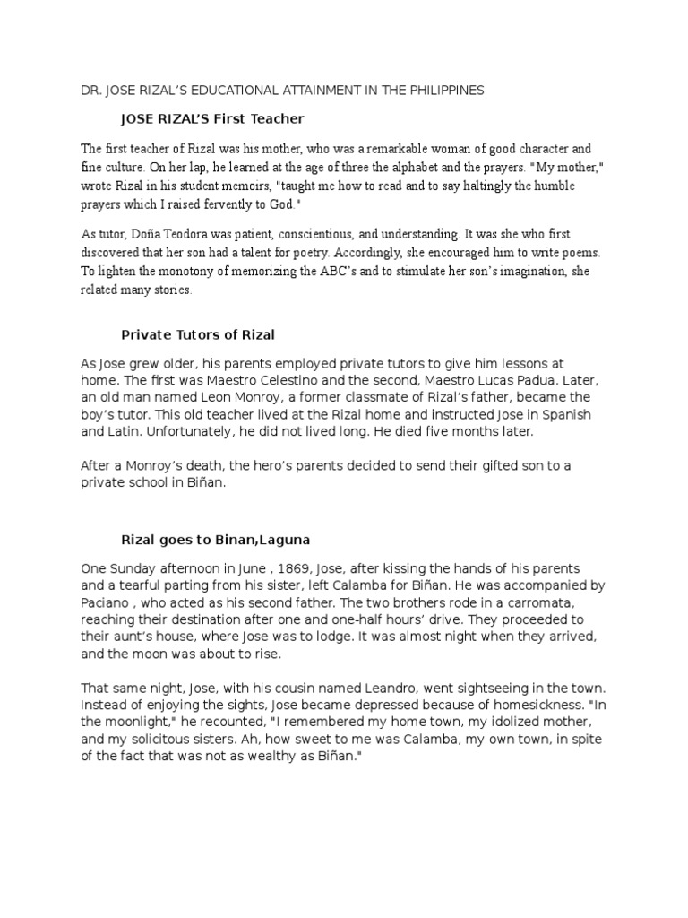 JOSE RIZAL’S First Teacher