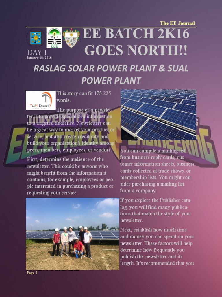 Ee Batch 2K16 Goes North!!: Raslag Solar Power Plant & Sual Power Plant ...